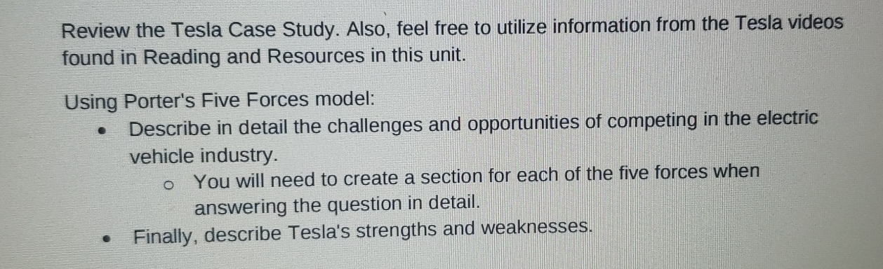 Solved Review the Tesla Case Study. Also, feel free to | Chegg.com