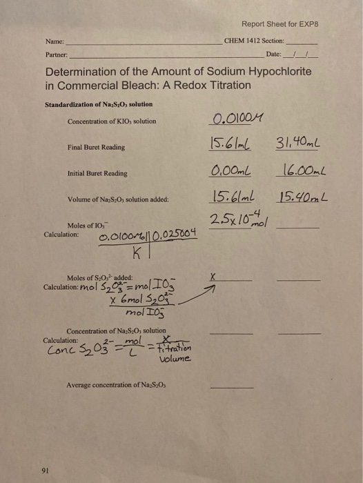 Solved Report Sheet for EXP8 Name: CHEM 1412 Section: | Chegg.com