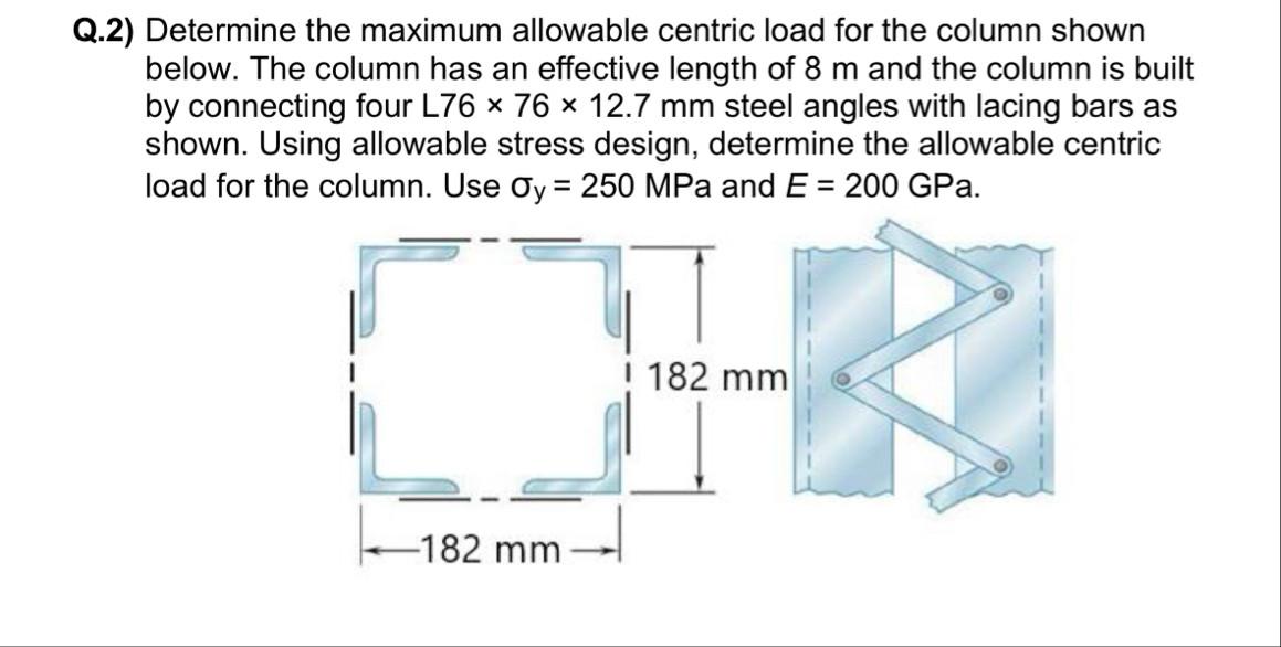 Solved Q.2) ﻿Determine the maximum allowable centric load | Chegg.com