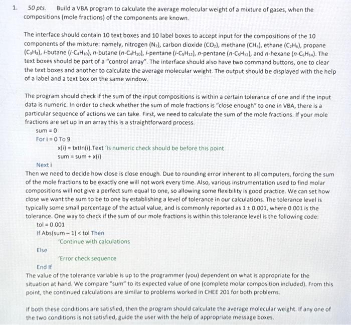 Solved 50 pts. Build a VBA program to calculate the average | Chegg.com