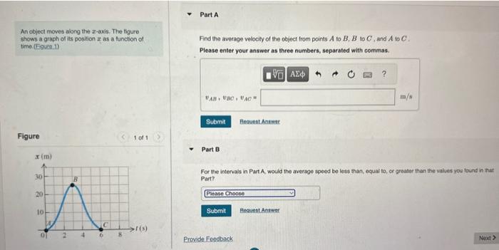 Solved An object moves along the a-axis. The tigure shows a | Chegg.com