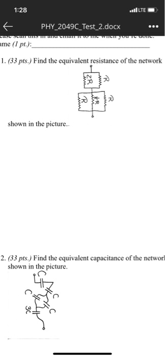 Solved 1:28 AllUE C PHY_2049C_Test_2.docx τωττωαια υπαινιε | Chegg.com