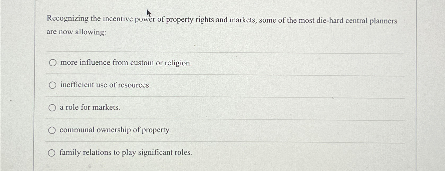 Solved Recognizing the incentive power of property rights | Chegg.com