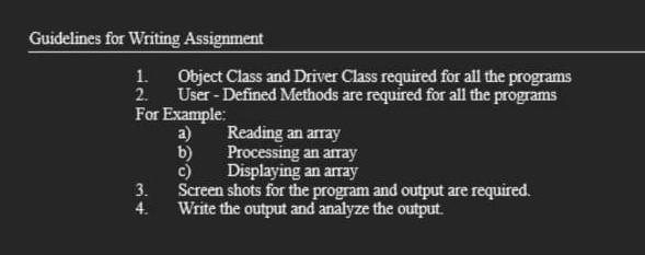 Solved Guidelines for Writing Assignment 1. Object Class and | Chegg.com