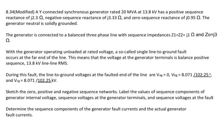 Solved 8.34(Modified) A Y-connected synchronous generator | Chegg.com