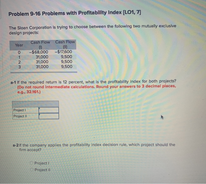 Solved Problem 9-16 Problems with Profitability Index [L01, | Chegg.com