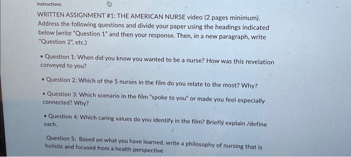 Solved Instructions WRITTEN ASSIGNMENT \#1: THE AMERICAN | Chegg.com