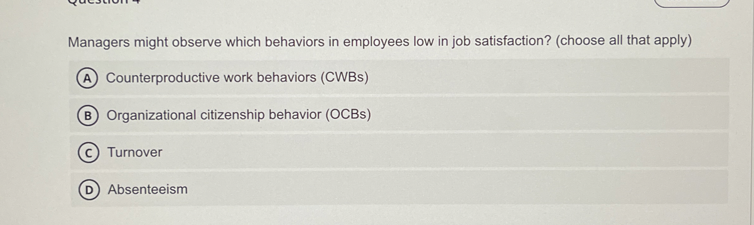 Solved Managers might observe which behaviors in employees | Chegg.com