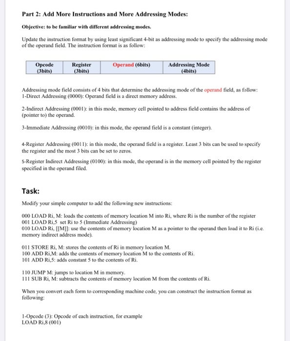 Solved Part 2: Add More Instructions and More Addressing | Chegg.com