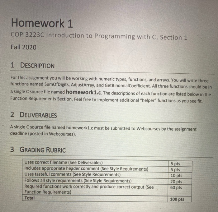 Solved Homework 1 COP 3223C Introduction to Programming with | Chegg.com