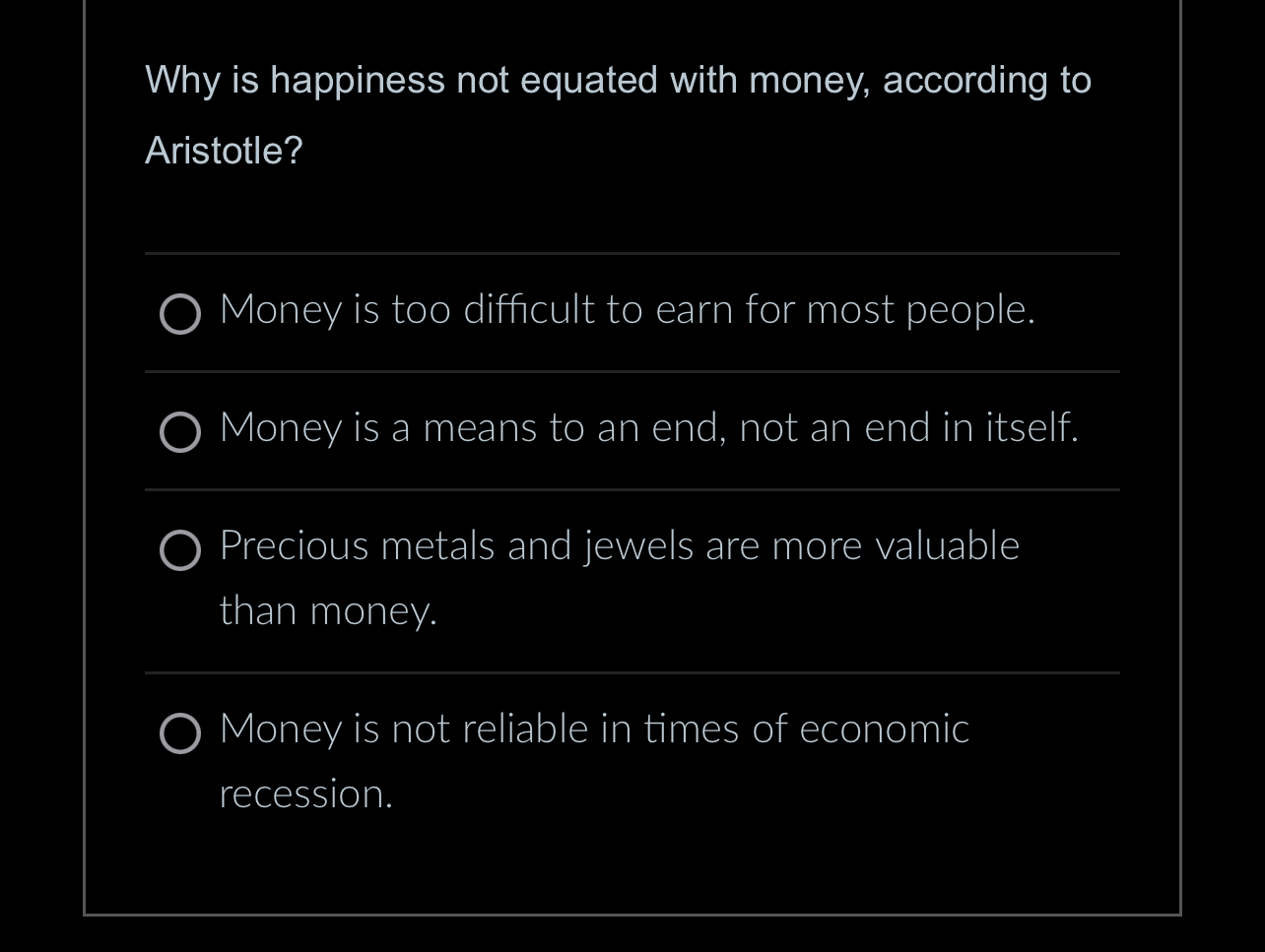 Solved Why is happiness not equated with money, according to | Chegg.com