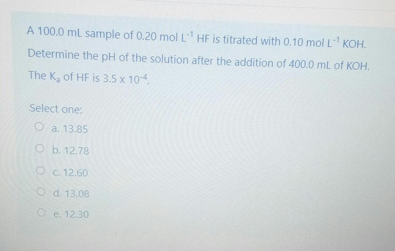 Solved A 100.0 mL sample of 0.20 mol L-" HF is titrated with | Chegg.com