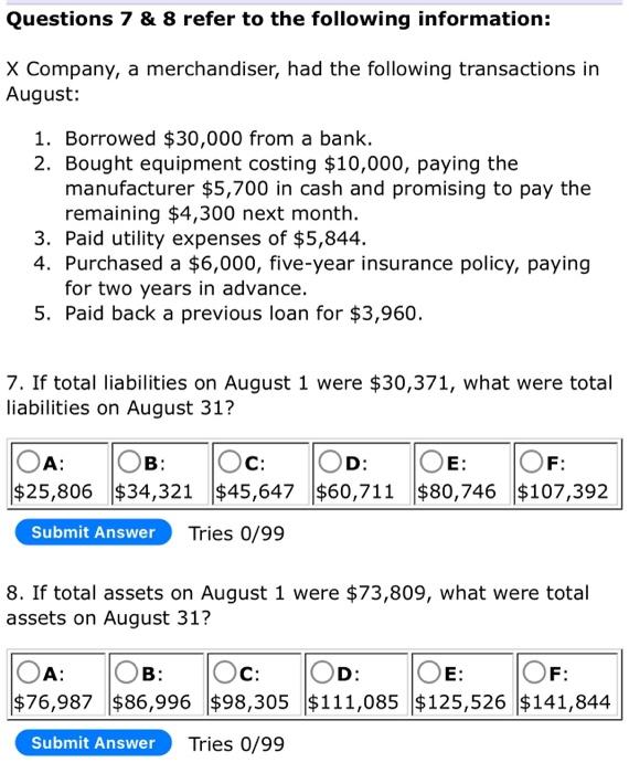 Solved Questions 7&8 refer to the following information: X | Chegg.com