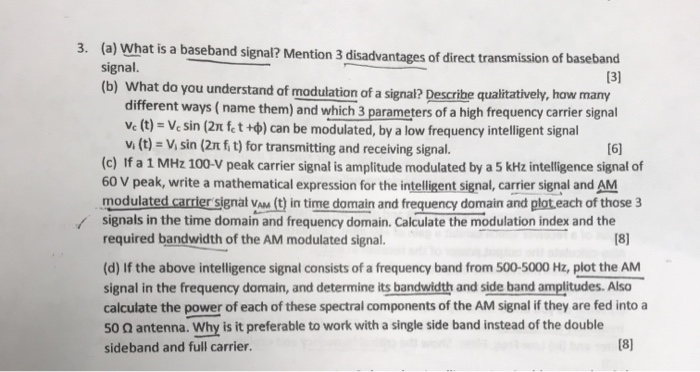 Solved 3. (a) What is a baseband signal? Mention 3 | Chegg.com