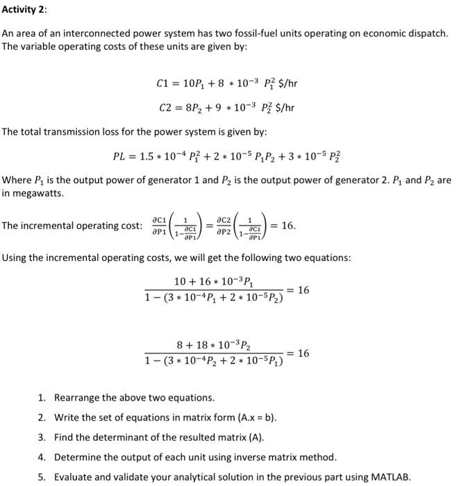 Solved Activity 2: An area of an interconnected power system | Chegg.com