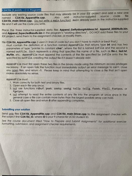 Solved C2A1EX (2 points - C++ Program) Exclude any existing | Chegg.com