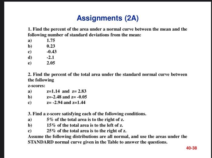 Solved Assignments (2A) 1. Find the percent of the area | Chegg.com