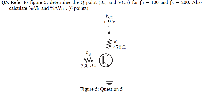 Solved Q5. ﻿Refer to figure 5, ﻿determine the Q-point (IC, | Chegg.com