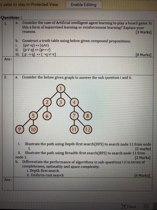 Solved 's safer to stay in Protected View. Enable Editing | Chegg.com