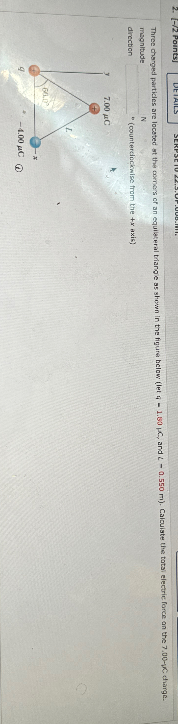 Solved magnitudeN direction (counterclockwise from the +x | Chegg.com