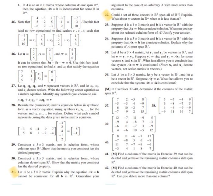 Solved 2 and w f. If A is an m x n matrix whose columns do | Chegg.com