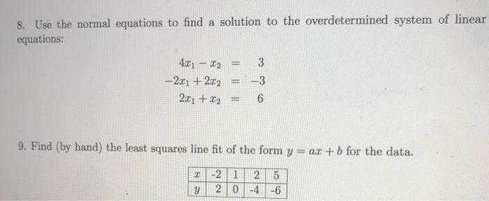 Solved 8. Use the normal equations to find a solution to the | Chegg.com