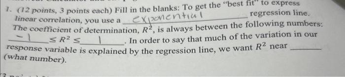 Solved 1. (12 points, 3 points each) Fill in the blanks: To | Chegg.com