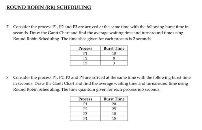 Solved ROUND ROBIN (RR) SCHEDULING 7. Consider the process | Chegg.com