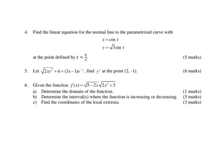 Solved 4. Find the linear equation for the normal line to | Chegg.com