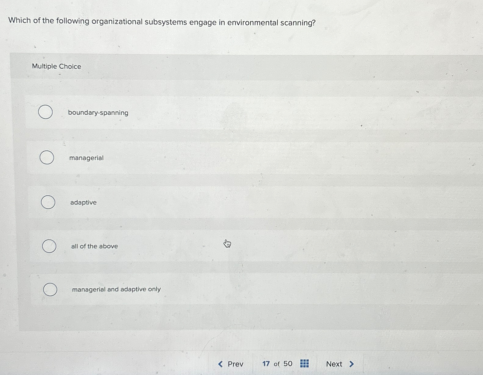 Solved Which of the following organizational subsystems | Chegg.com