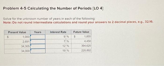 Solved Problem 4-5 Calculating the Number of Periods [LO 4] | Chegg.com