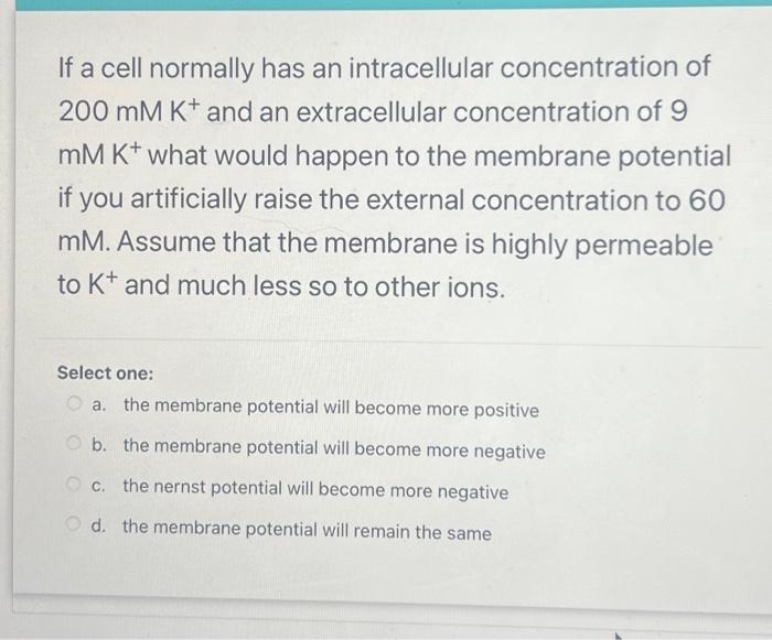Solved If a cell normally has an intracellular concentration | Chegg.com