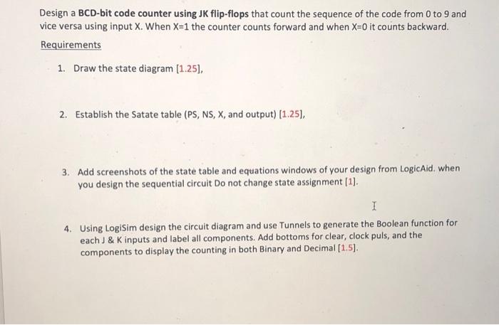 Solved Design a BCD-bit code counter using JK flip-flops | Chegg.com