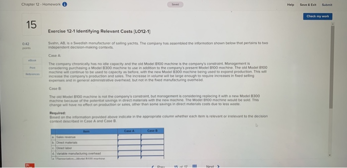Solved Chapter 12 - Homework Help Save & Exit Submit Check | Chegg.com