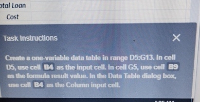 Solved CostTask InstructionsCreate a one variable data table | Chegg.com