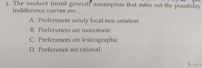Solved The weakest (most general) ﻿assumption that rules out | Chegg.com