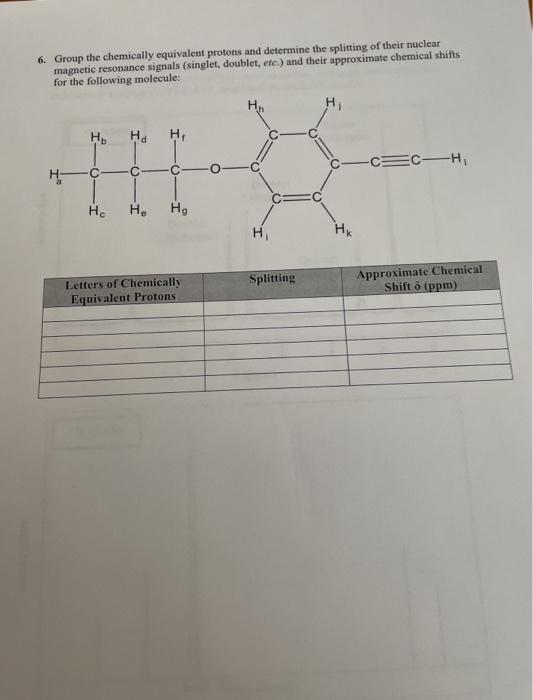 Solved 6. Group the chemically equivalent protons and | Chegg.com