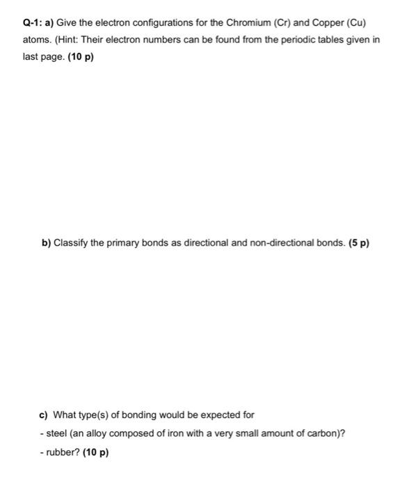 Solved Q 1 A Give The Electron Configurations For The