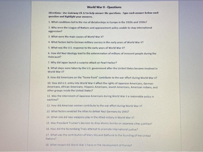 Holocaust World War II- Questions Directions: Use | Chegg.com