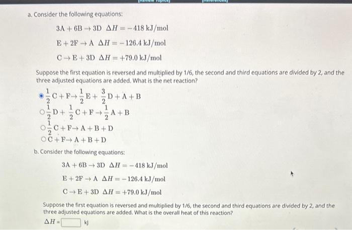 Solved a. Consider the following equations: 3 A+6 | Chegg.com