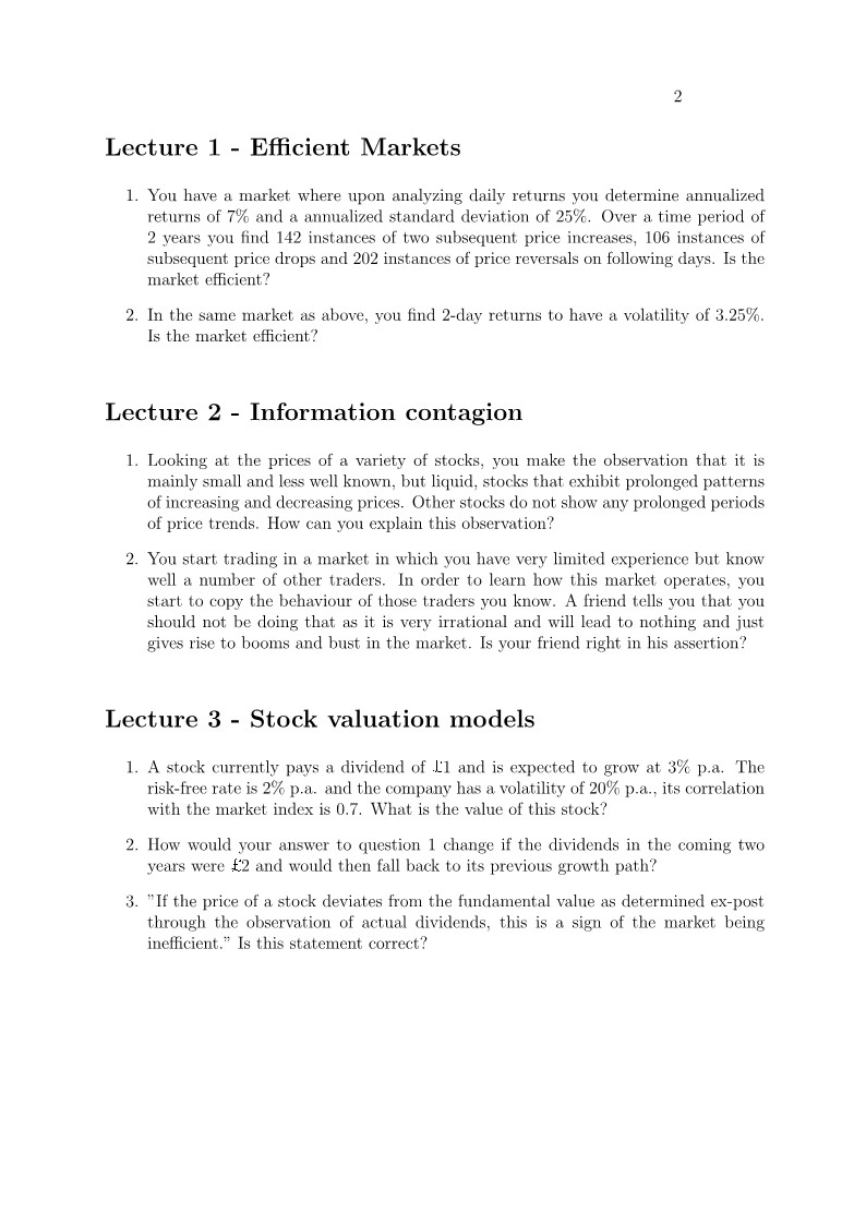 Lecture 1 - ﻿Efficient MarketsYou have a market where | Chegg.com