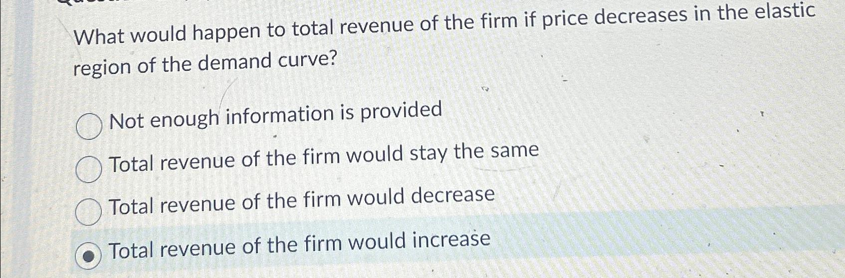 Solved What would happen to total revenue of the firm if | Chegg.com