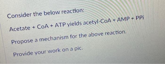 Solved Consider the below reaction: Acetate + COA + ATP | Chegg.com