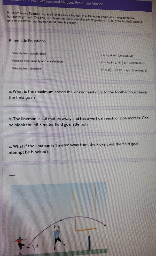 Solved TWO Dimensional Motion: Projectile Motion 9. In | Chegg.com