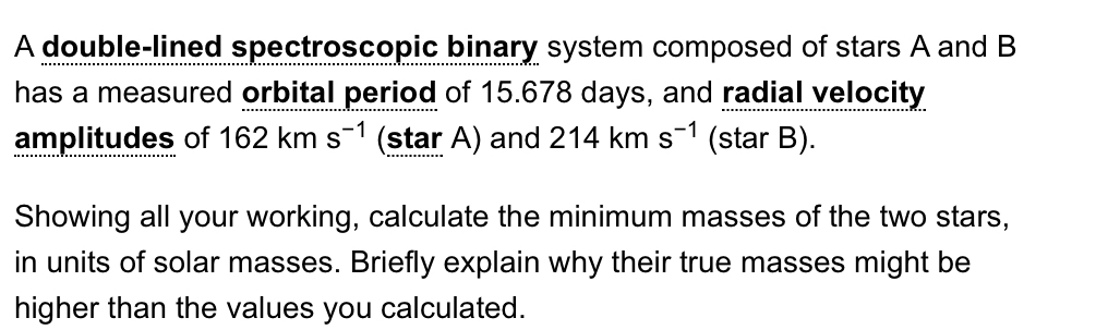 Solved A double-lined spectroscopic binary system composed | Chegg.com