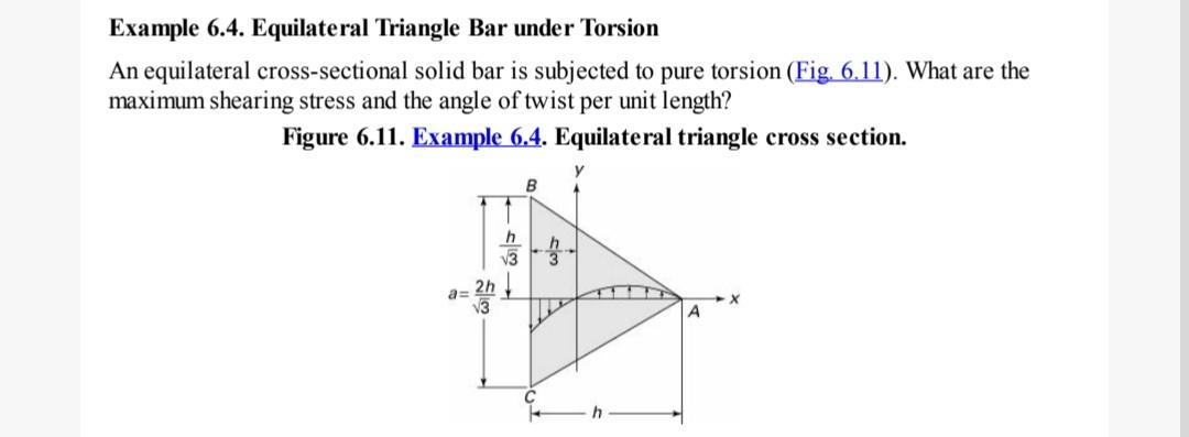 Solved Example 6.4. Equilateral Triangle Bar under Torsion | Chegg.com