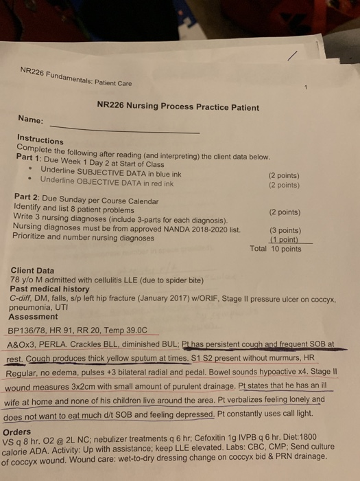 Solved NR226 Fundamentals: Patient Care 1 NR226 Nursing | Chegg.com