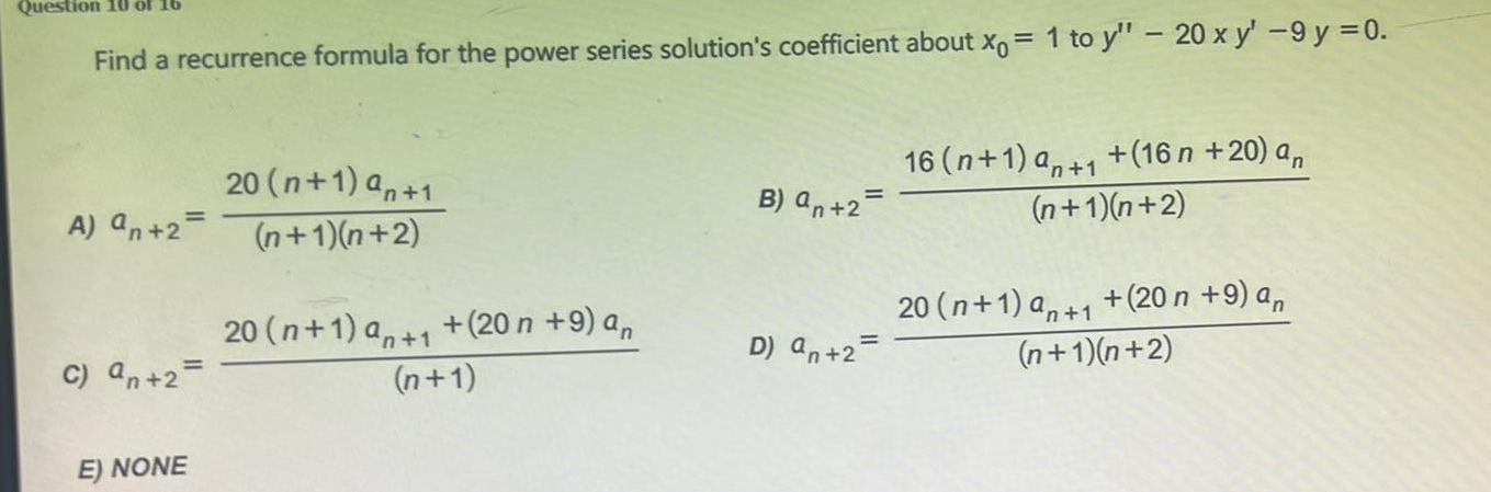 Find a recurrence formula for the power series | Chegg.com