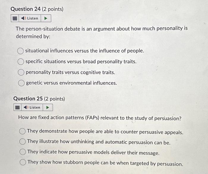 Solved The person-situation debate is an argument about how | Chegg.com
