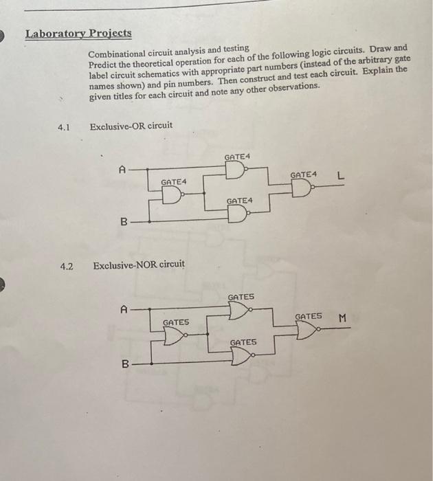 Solved Laboratory Projects Combinational circuit analysis | Chegg.com